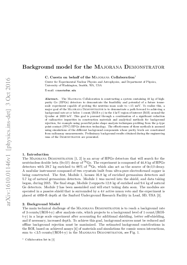 (PDF) Background model for the MAJORANA DEMONSTRATOR