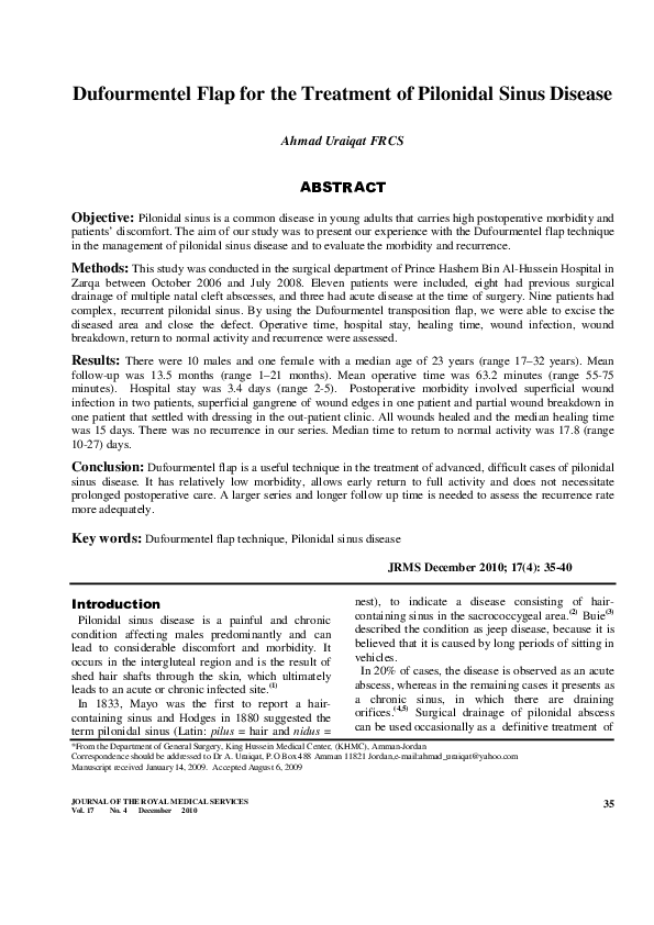 (PDF) Dufourmentel Flap for the Treatment of Pilonidal Sinus Disease