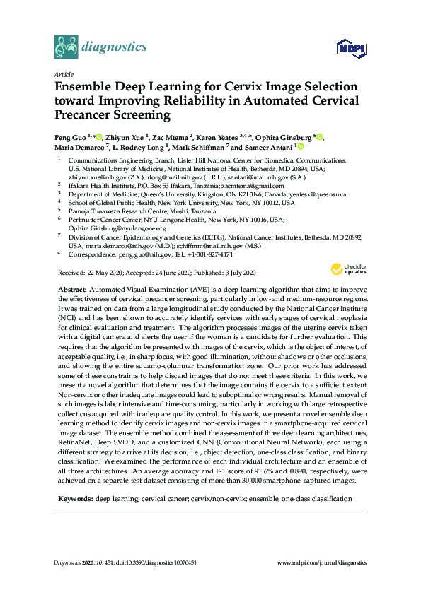 (PDF) Ensemble Deep Learning for Cervix Image Selection toward Improving Reliability in ...