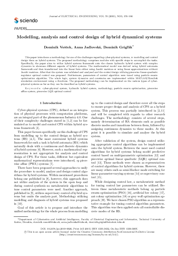 (PDF) Modelling, analysis and control design of hybrid dynamical systems