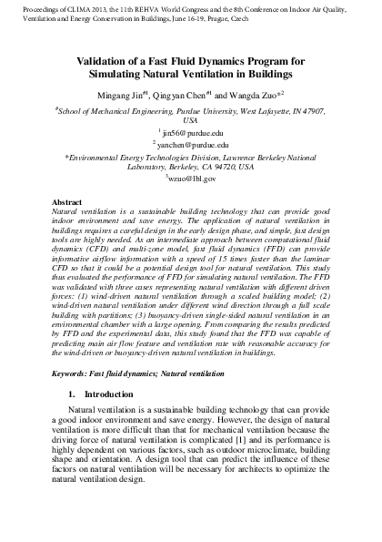 (PDF) Validation of a Fast Fluid Dynamics Program for Simulating ...