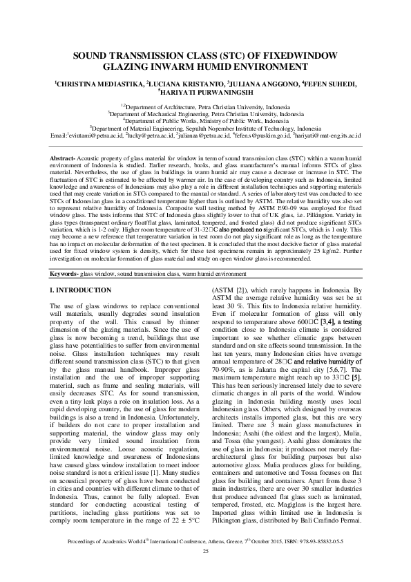 (PDF) Sound Transmission Class (STC) of Fixed Window Glazing in Warm ...