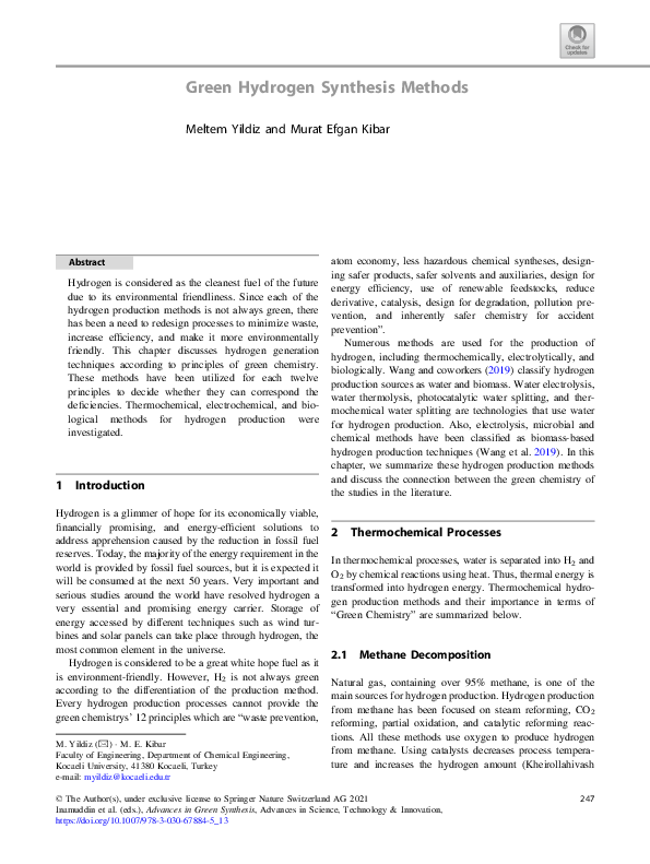 Pdf Green Hydrogen Synthesis Methods