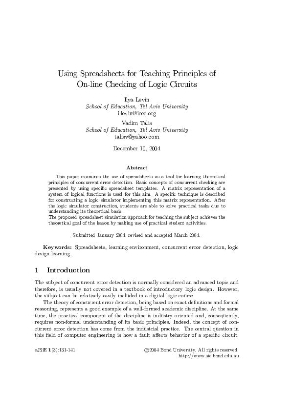 (PDF) Using spreadsheets for teaching principles of online checking of ...
