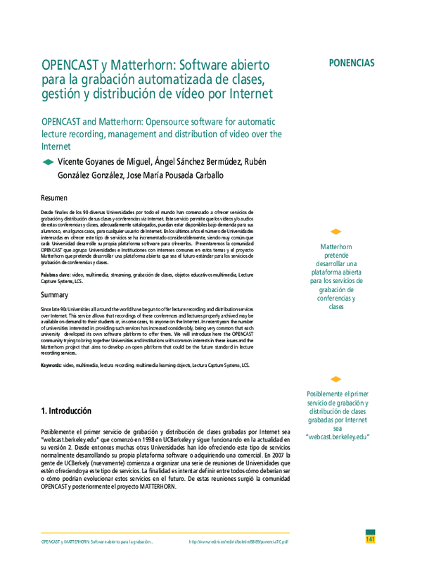 (PDF) OPENCAST y Matterhorn: software abierto para la grabación ...
