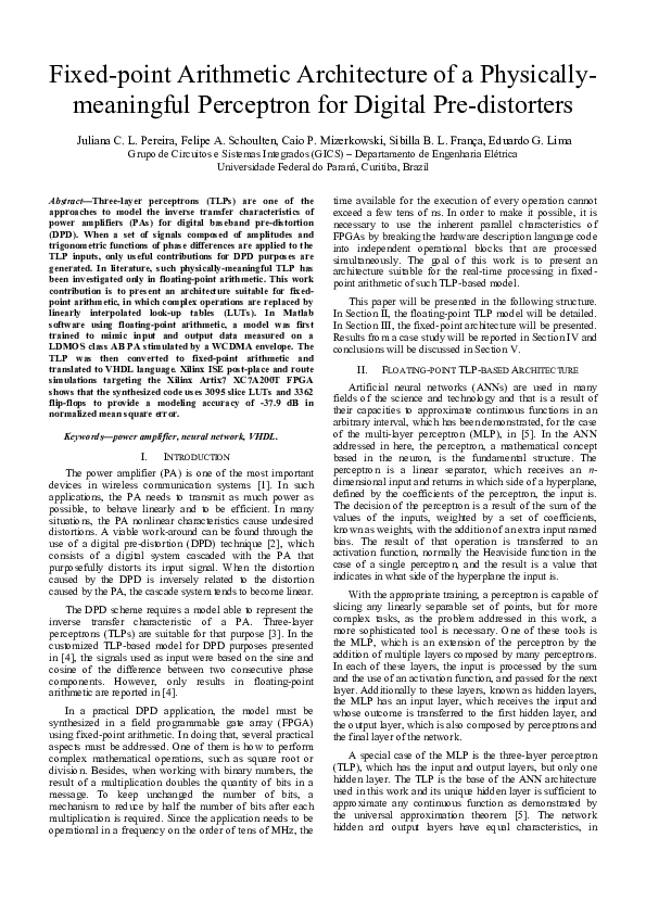 (PDF) Fixed-point Arithmetic Architecture of a Physically- meaningful Perceptron for Digital Pre ...