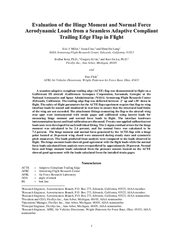 (PDF) Evaluation of the Hinge Moment and Normal Force Aerodynamic Loads ...