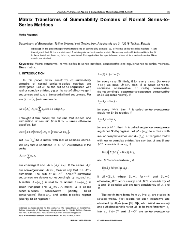 (PDF) Matrix Transforms of Summability Domains of Normal Series-to ...