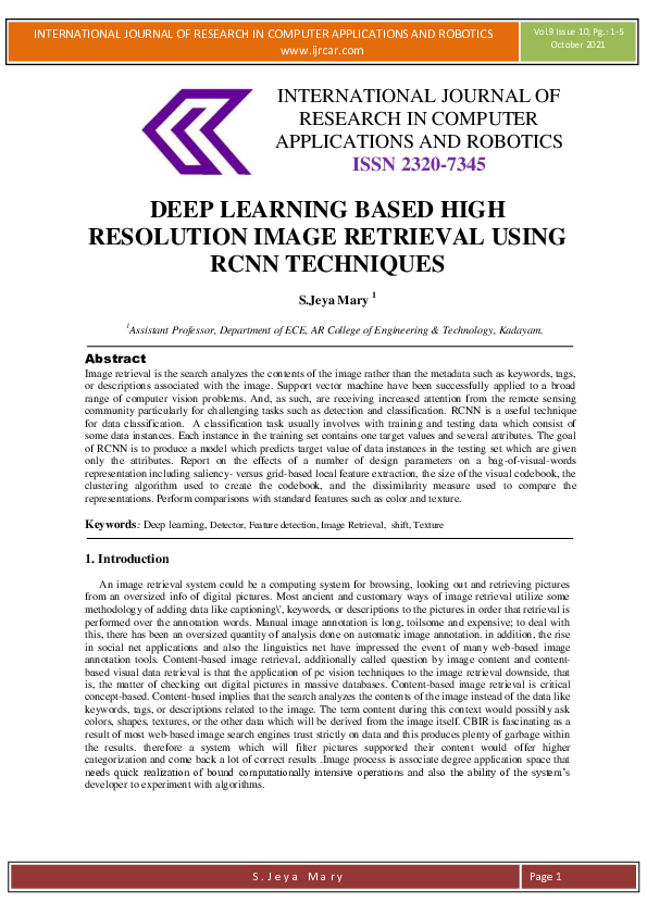 Pdf Deep Learning Based High Resolution Image Retrieval Using Rcnn