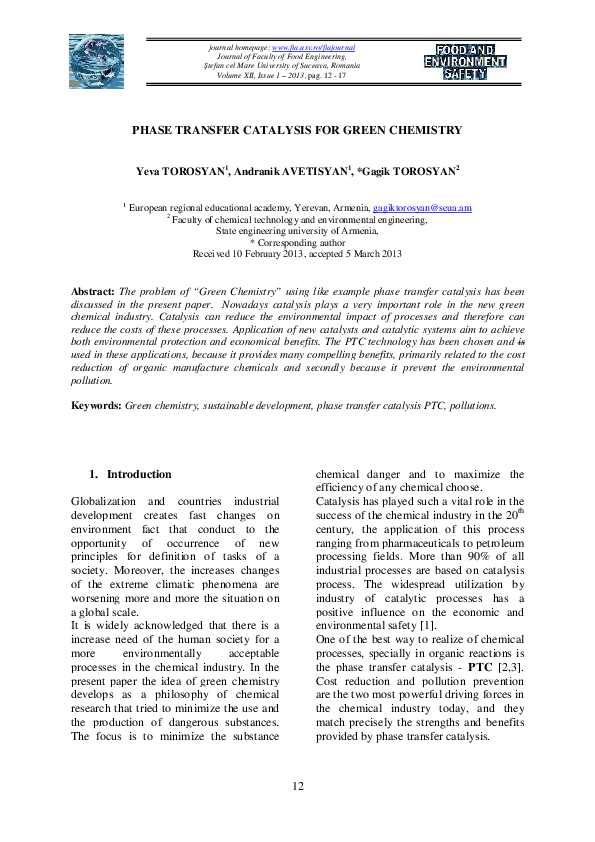 (PDF) Phase Transfer Catalysis for Green Chemistry