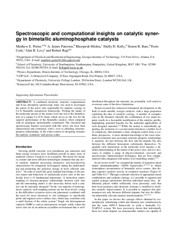 (PDF) Spectroscopic and computational insights on catalytic syner-gy in ...