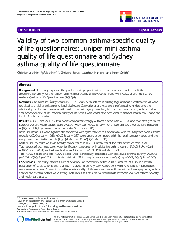 (PDF) Validity of two common asthma-specific quality of life ...