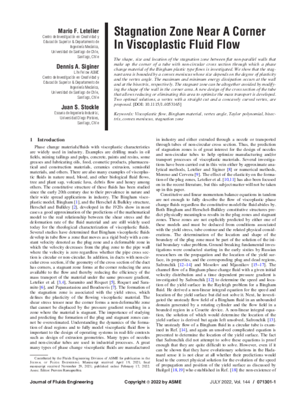 (PDF) Stagnation Zone Near a Corner in Viscoplastic Fluid Flow