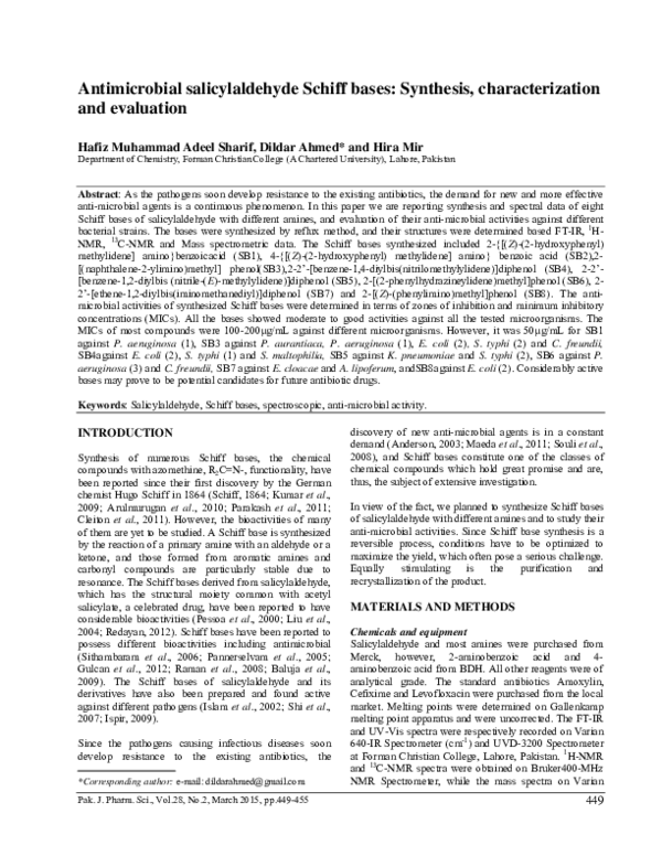 (PDF) Antimicrobial salicylaldehyde Schiff bases: synthesis, characterization and evaluation
