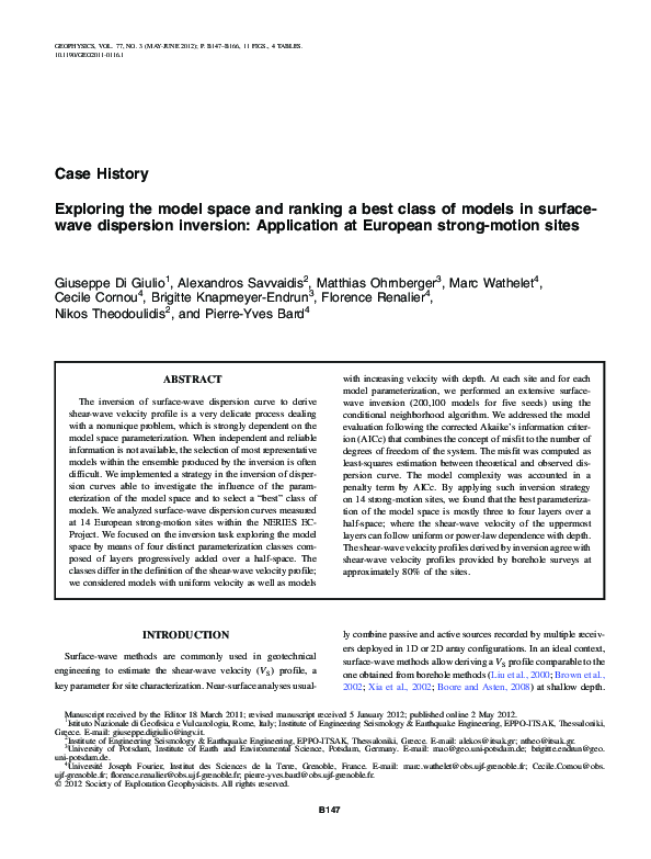 Pdf Exploring The Model Space And Ranking A Best Class Of Models In Surface Wave Dispersion