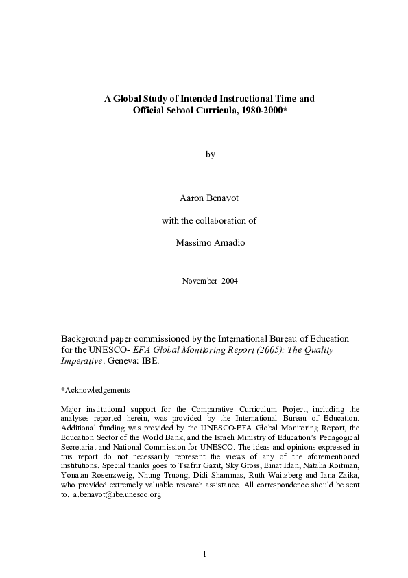(DOC) A global study of intended instructional time and official school ...