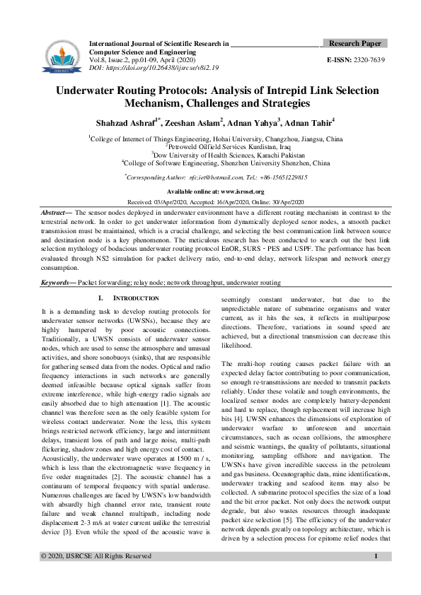 Pdf Underwater Routing Protocols Analysis Of Intrepid Link Selection