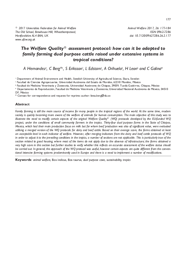(PDF) The Welfare Quality® assessment protocol: how can it be adapted ...