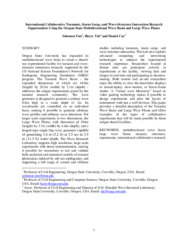 (PDF) Opportunities Using the Oregon State Multidirectional Wave Basin ...