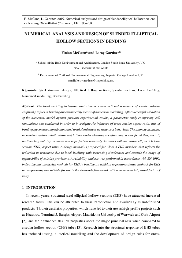(PDF) Numerical analysis and design of slender elliptical hollow ...