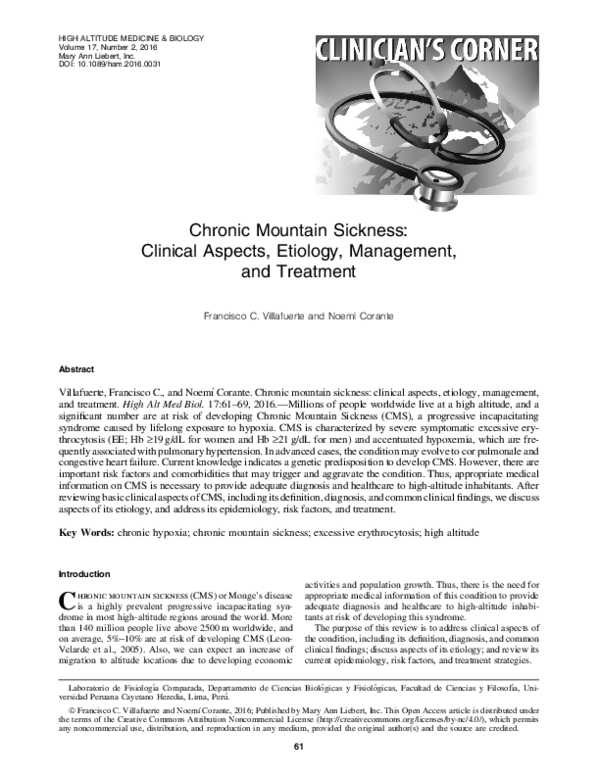 (PDF) Chronic Mountain Sickness: Clinical Aspects, Etiology, Management ...