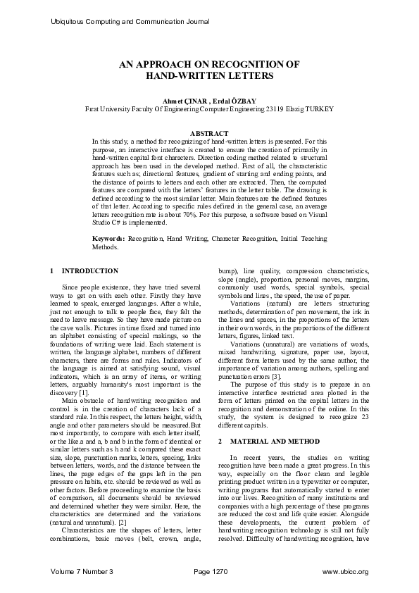 (PDF) An Approach on Recognition of Hand-Written Letters