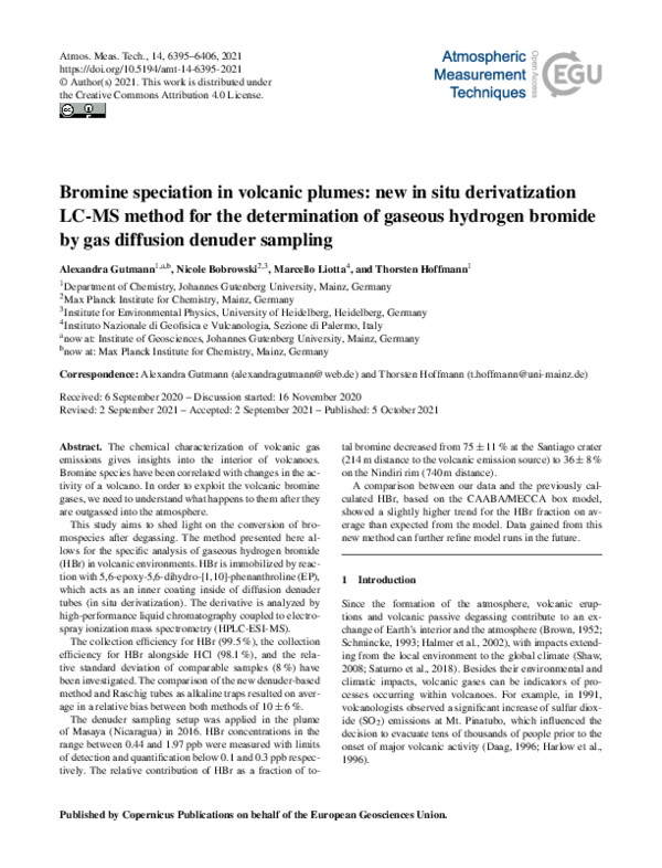 (PDF) Bromine Speciation in Volcanic Plumes: New in-situ Derivatization ...