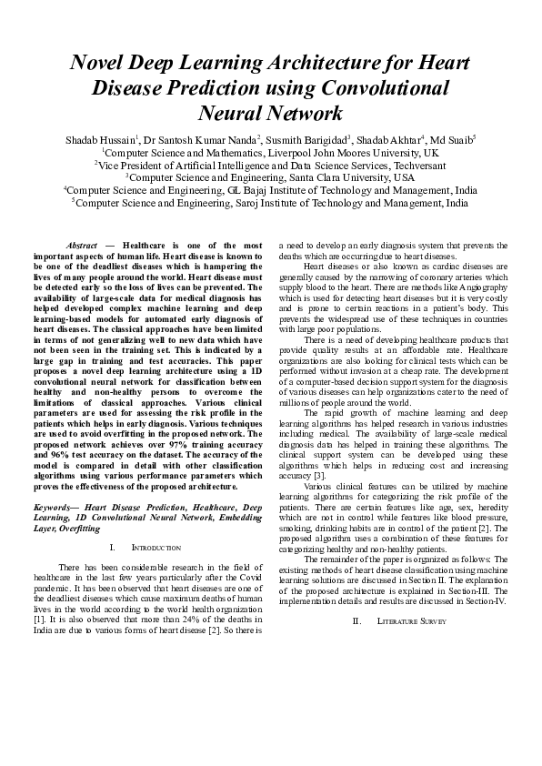 (PDF) Novel Deep Learning Architecture for Heart Disease Prediction using Convolutional Neural ...