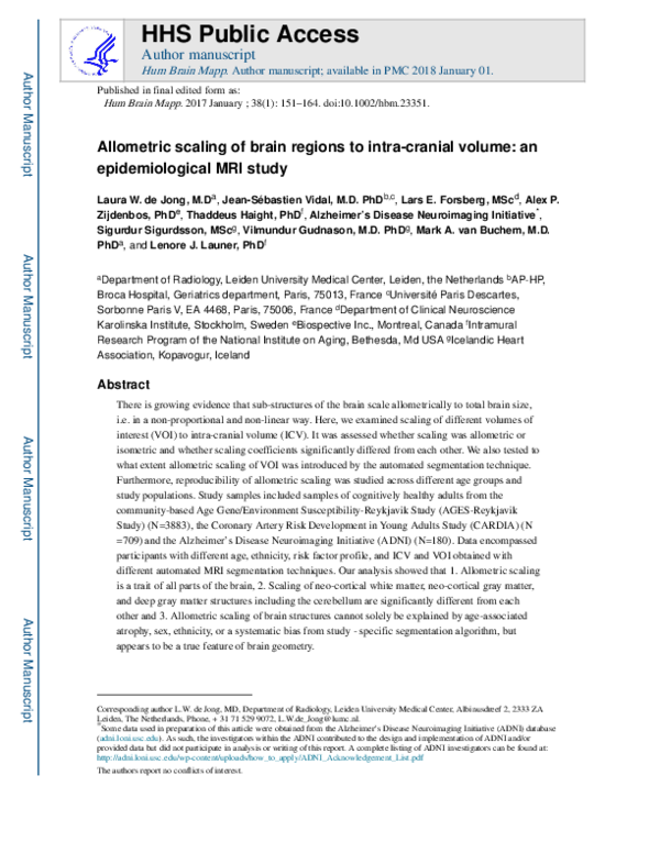 (PDF) Allometric scaling of brain regions to intra-cranial volume: An ...