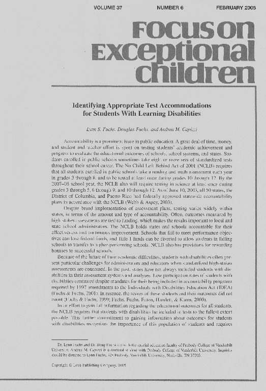 (PDF) Identifying Appropriate Test Accommodations for Students With ...