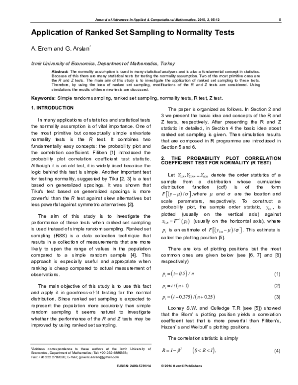 (PDF) Application of Ranked Set Sampling to Normality Tests
