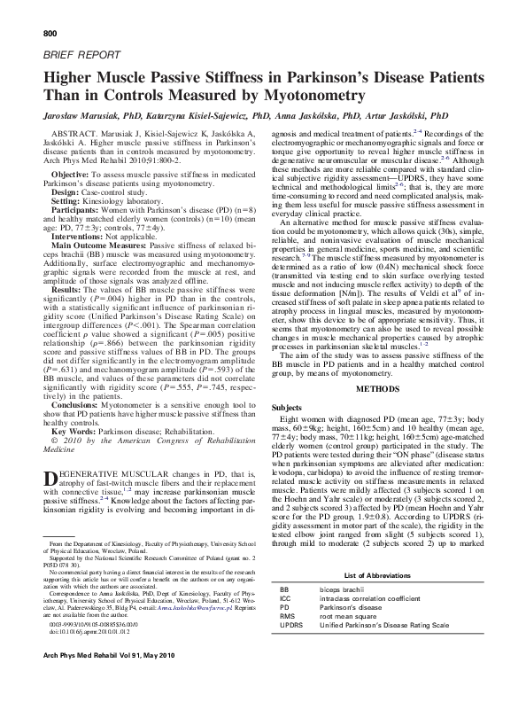 (PDF) Higher Muscle Passive Stiffness in Parkinson's Disease Patients ...