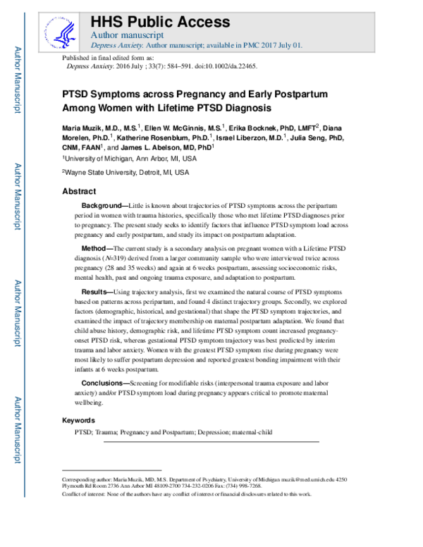 (PDF) PTSD Symptoms Across Pregnancy and Early Postpartum Among Women ...