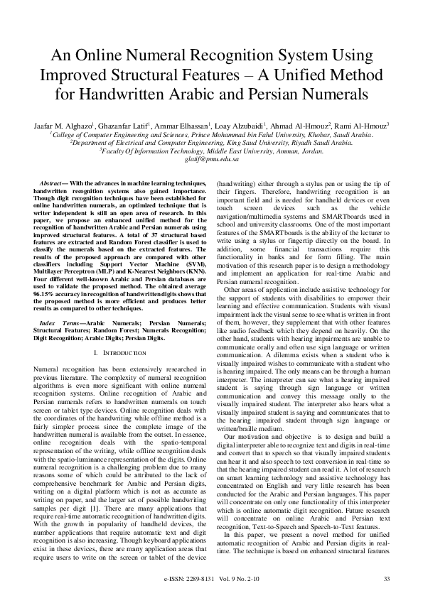 (PDF) An Online Numeral Recognition System Using Improved Structural ...