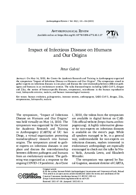(PDF) Impact of Infectious Disease on Humans and Our Origins