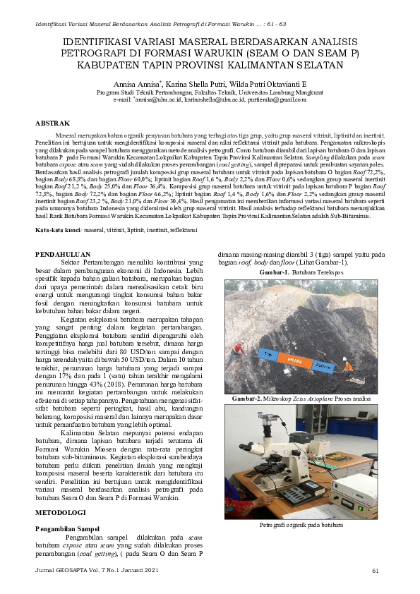 (PDF) Identifikasi Variasi Maseral Berdasarkan Analisis Petrografi DI ...