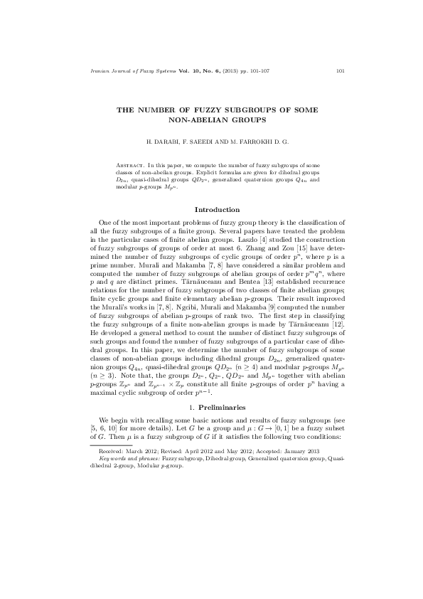 (PDF) The number of Fuzzy subgroups of some non-abelian groups