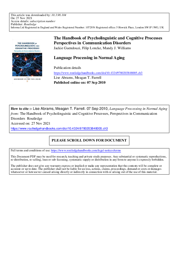 (PDF) The Handbook of Psycholinguistic and Cognitive Processes