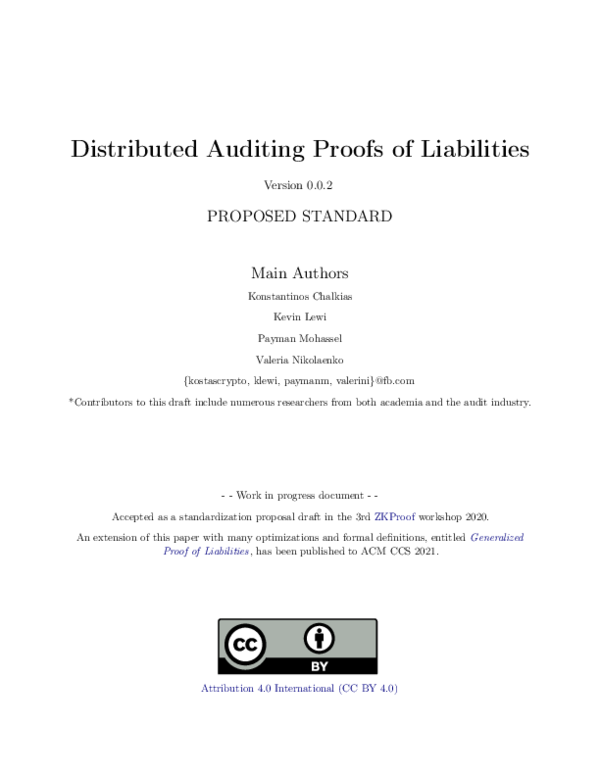 (PDF) Distributed Auditing Proofs of Liabilities