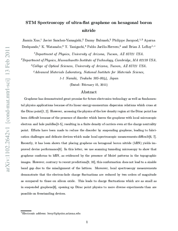 (PDF) STM Spectroscopy of ultra-flat graphene on hexagonal boron nitride