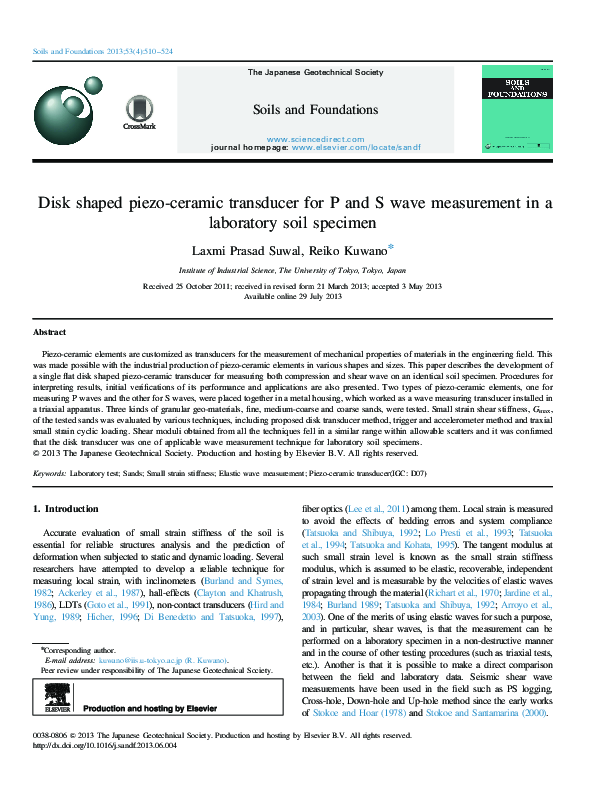 (PDF) Disk shaped piezo-ceramic transducer for P and S wave measurement ...