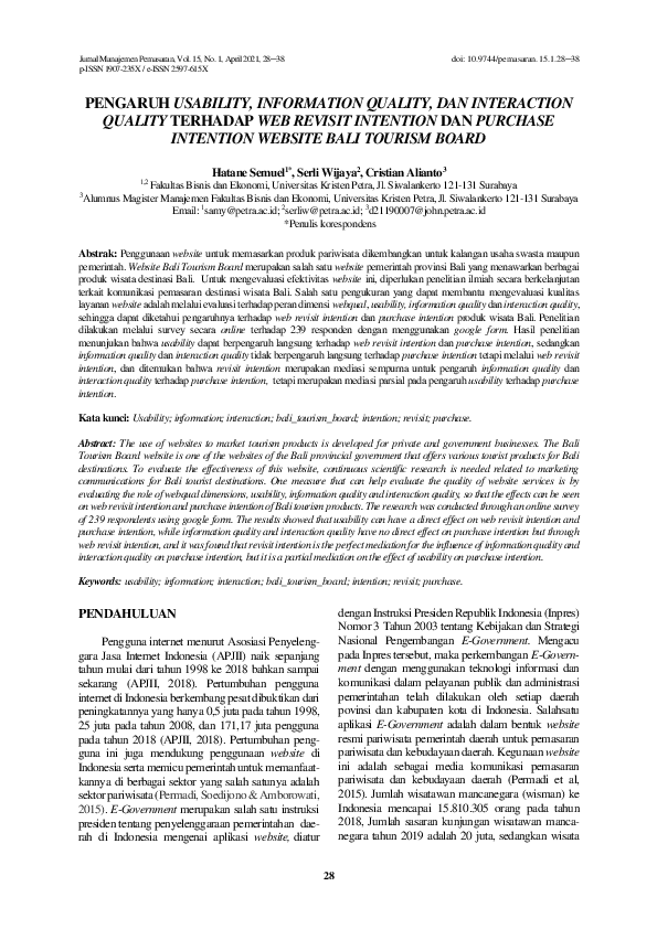 (PDF) Pengaruh Usability, Information Quality, Dan Interaction Quality Terhadap Web Revisit ...