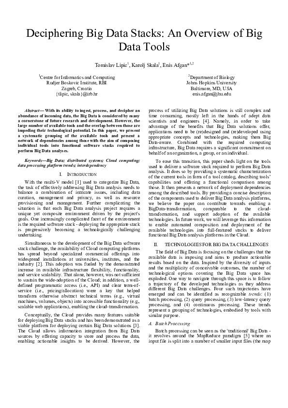 (PDF) Deciphering Big Data Stacks: An Overview of Big Data Tools