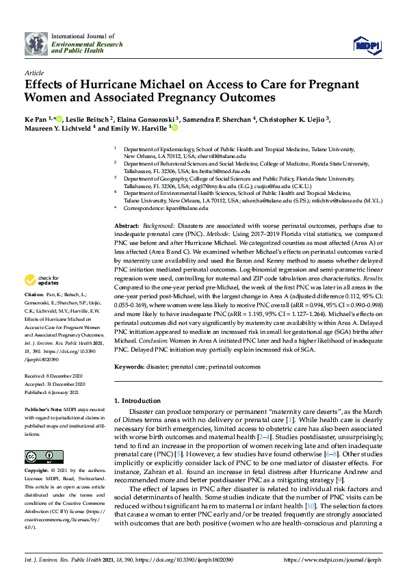 (PDF) Effects of Hurricane Michael on Access to Care for Pregnant Women ...