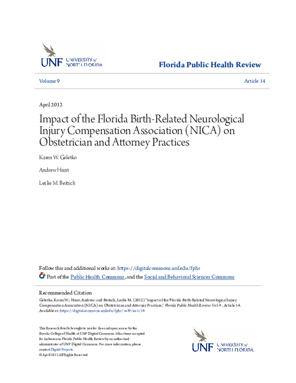 (PDF) Impact of the Florida Birth-Related Neurological Injury ...
