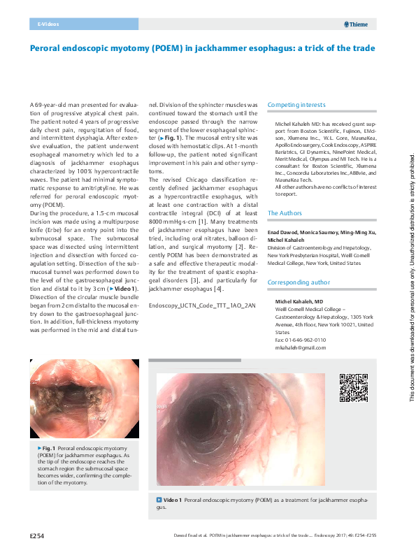 (PDF) Peroral endoscopic myotomy (POEM) in jackhammer esophagus: a ...