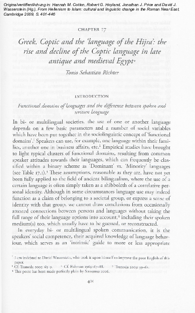 (PDF) Greek, Coptic and the ‘language of the Hijra’: the rise and ...