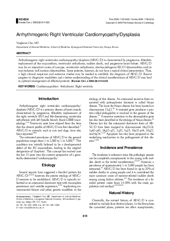 (PDF) Arrhythmogenic right ventricular cardiomyopathy/dysplasia: risk stratification and therapy