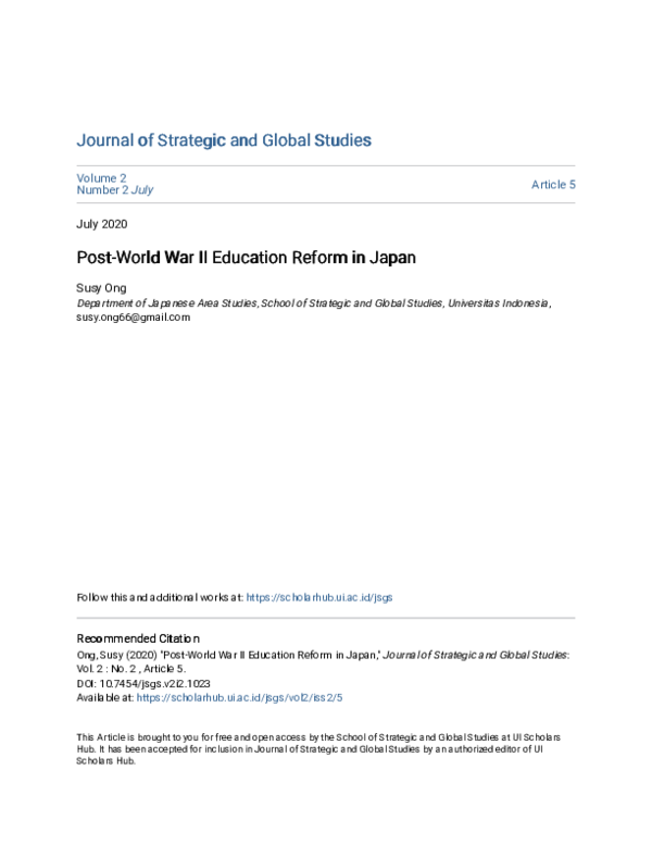 (PDF) Post-World War II Education Reform in Japan