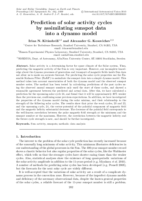 (PDF) Prediction of solar activity cycles by assimilating sunspot data ...
